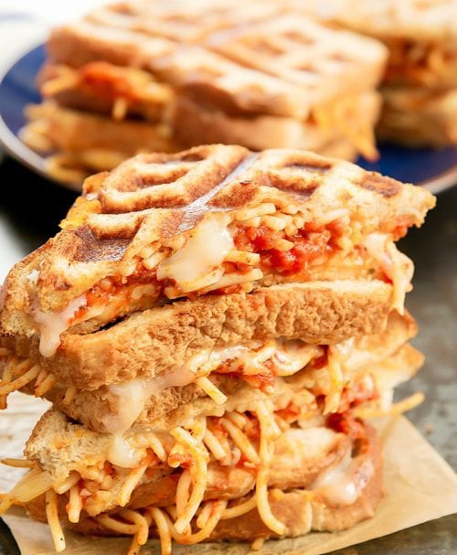Spaghetti Grilled Cheese Sandwiches - Kirbie's Cravings