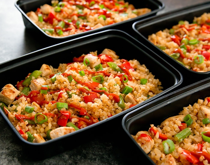 Sriracha Cauliflower Fried Rice Meal Prep - Kirbie's Cravings