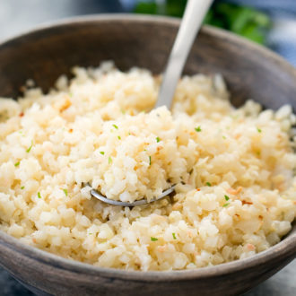 Garlic Roasted Cauliflower Rice (Low Carb Side Dish) - Kirbie's Cravings