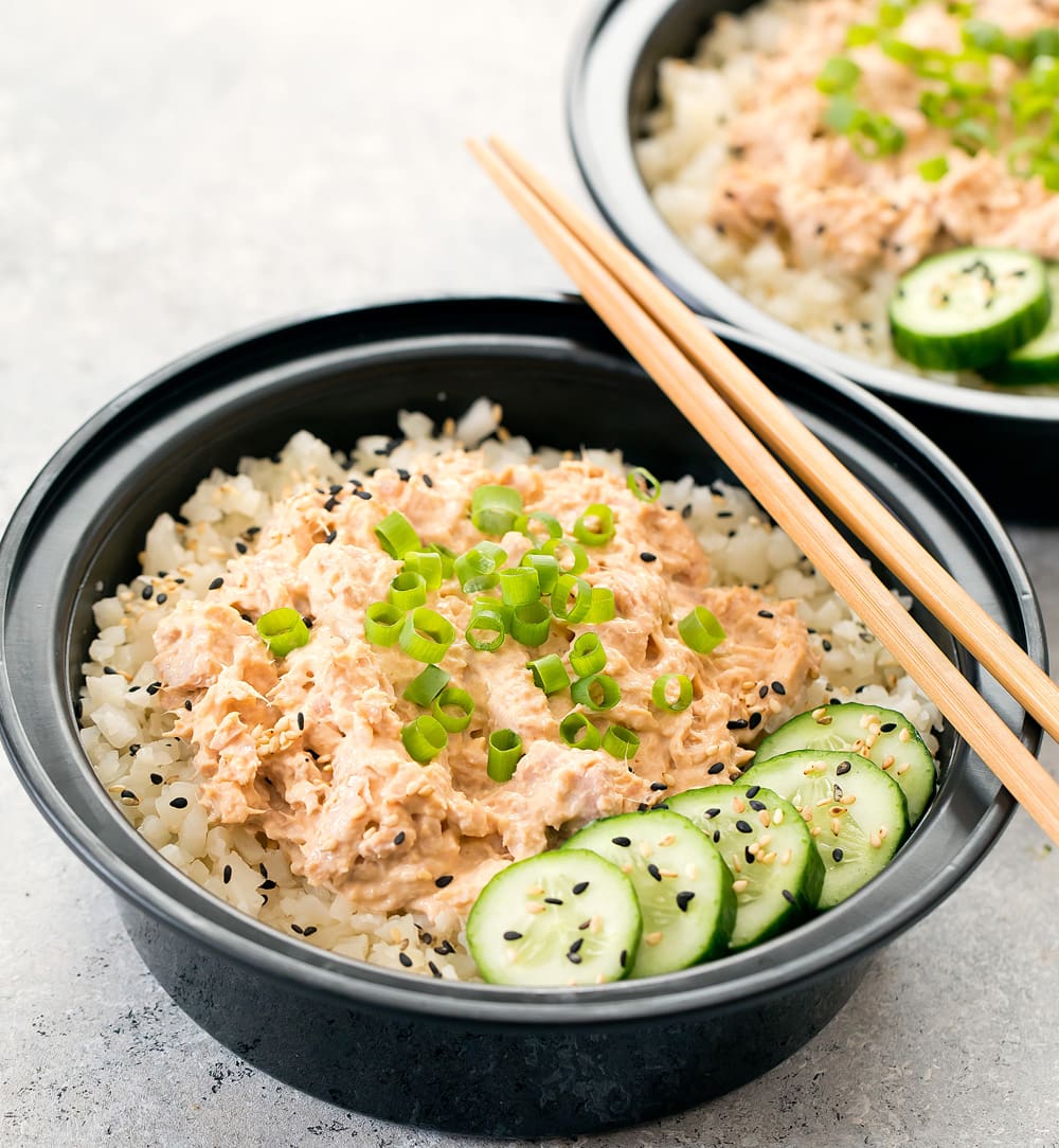 Spicy Tuna Bowls with Cauliflower Rice Meal Prep - Kirbie's Cravings