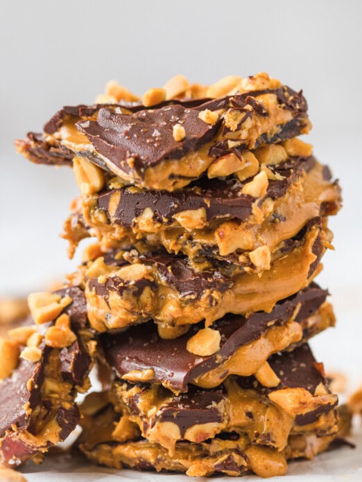 4 Ingredient Healthier Snickers Bark - Kirbie's Cravings