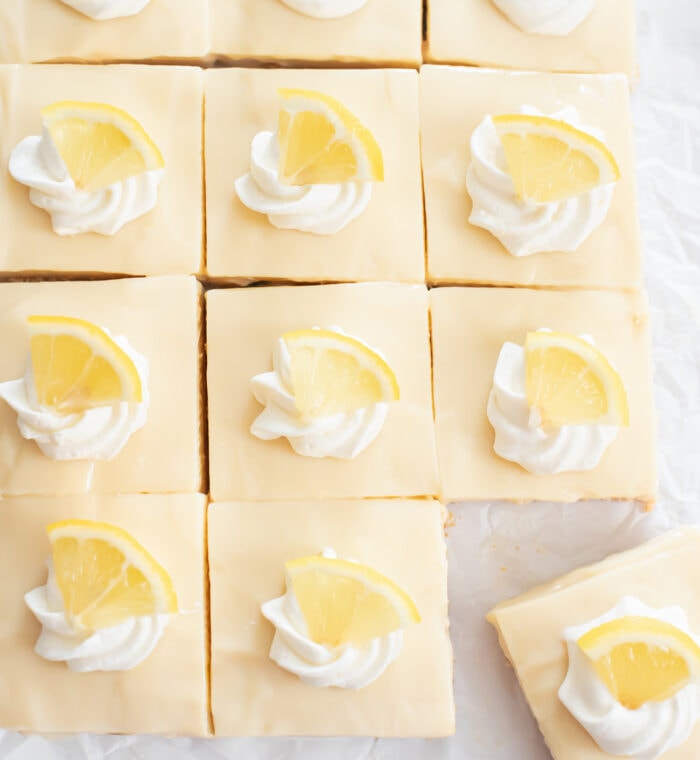 3 Ingredient No Bake Magic Lemon Bars (No Eggs) - Kirbie's Cravings